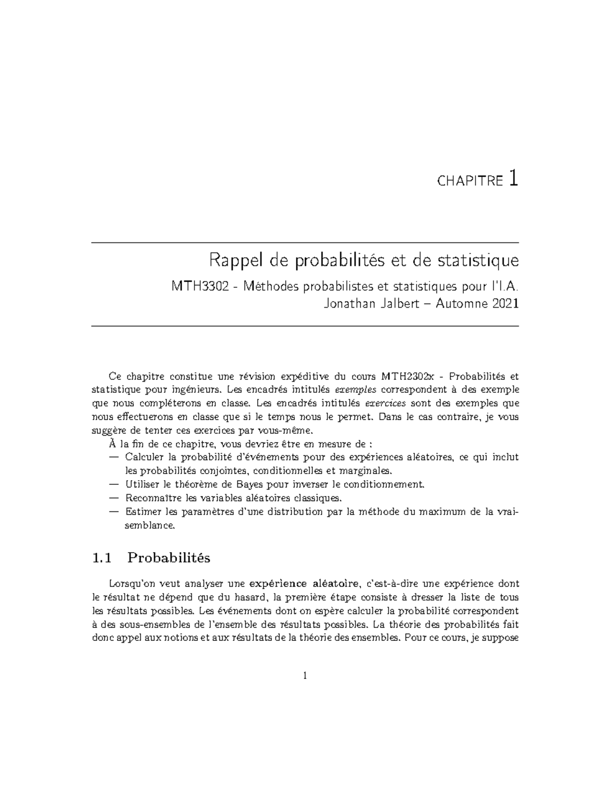 MTH3302 Chapitre 1 : Rappel de Probabilités et Statistiques - Studocu