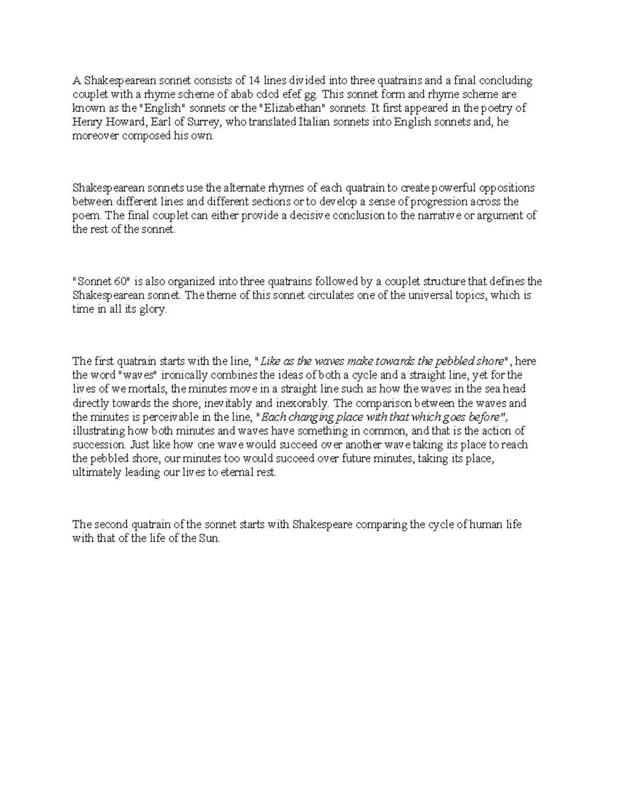 Shakespearean Sonnet Analysis: Exploring Time's Cycle in Poetry - Studocu