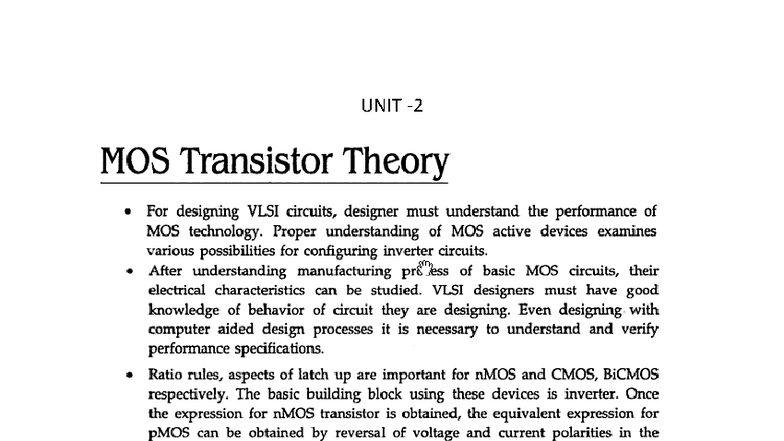 VLSI2 - MOS Transistor Theory and Inverter Design Insights - Studocu