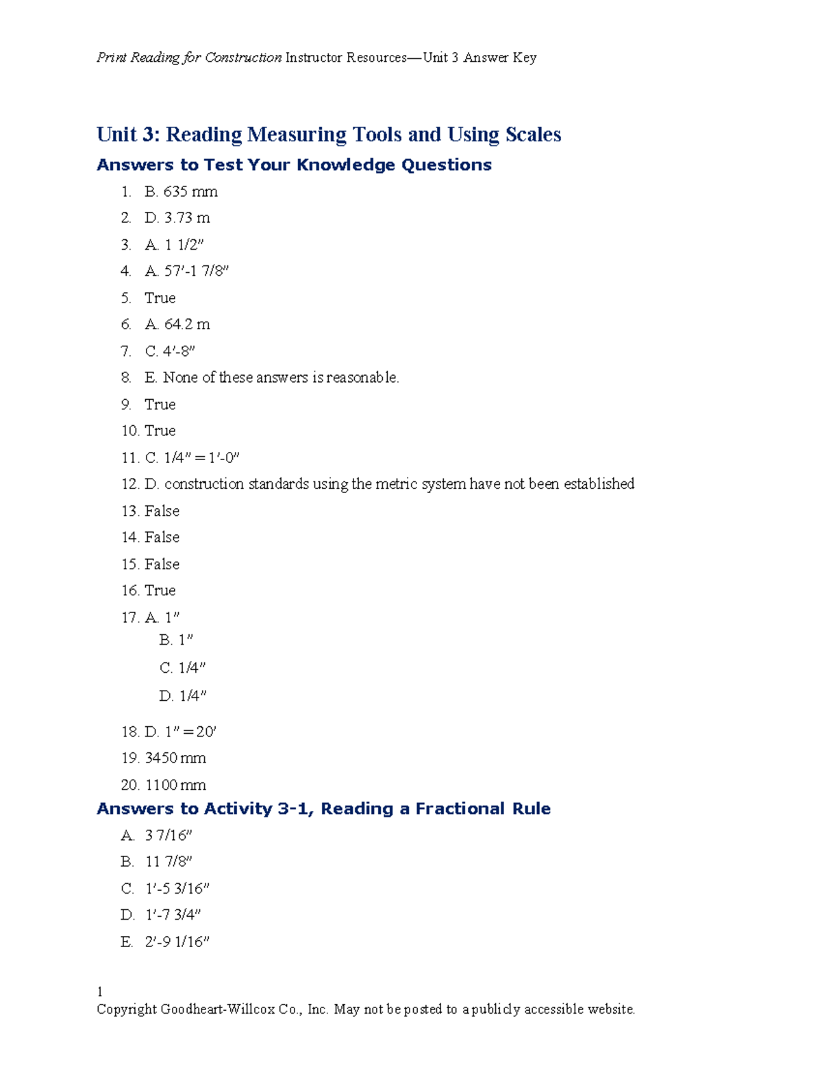 Unit 03 Answer Key: Measuring Tools and Scales Explanations - Studocu