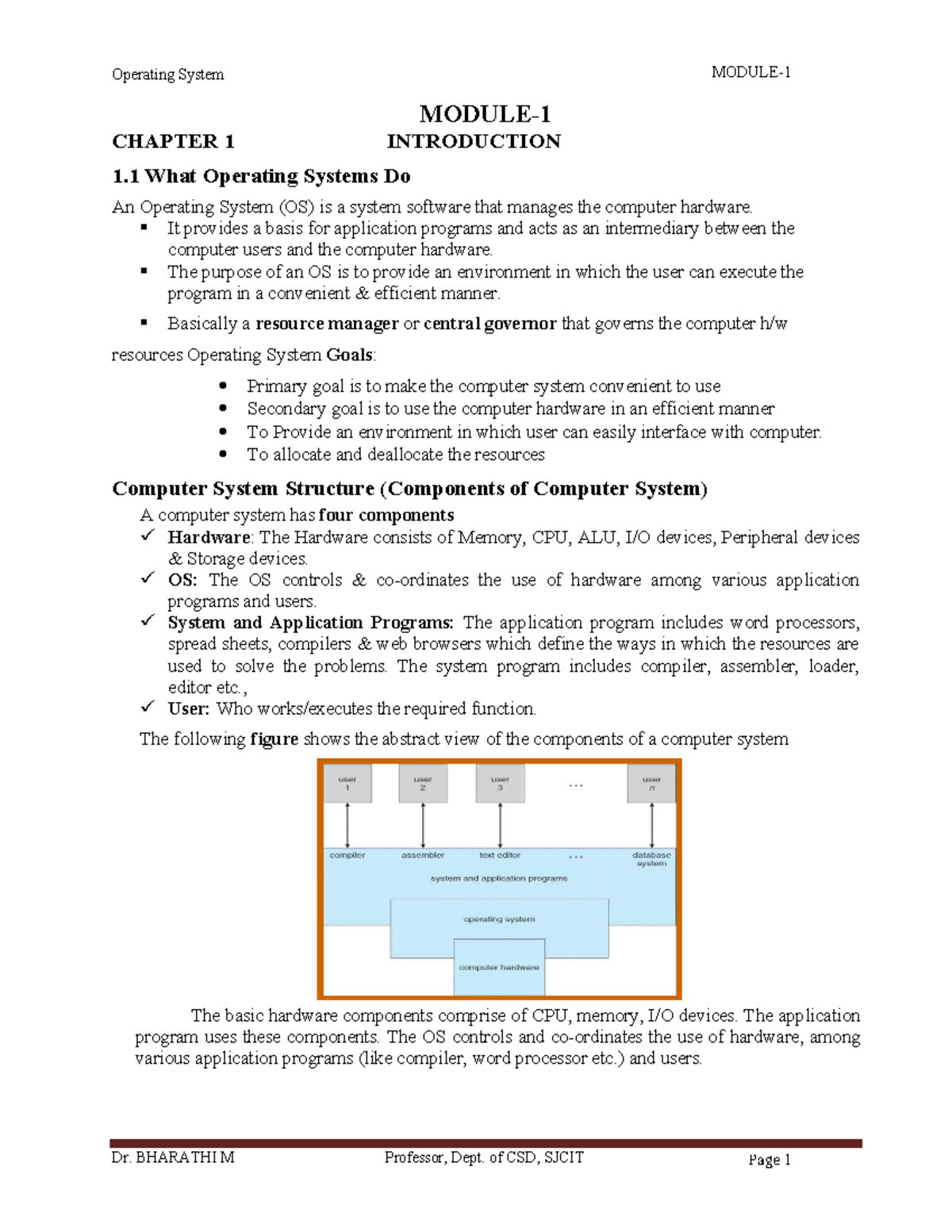 Operating System CH1: Introduction to OS Concepts and Functions - Studocu