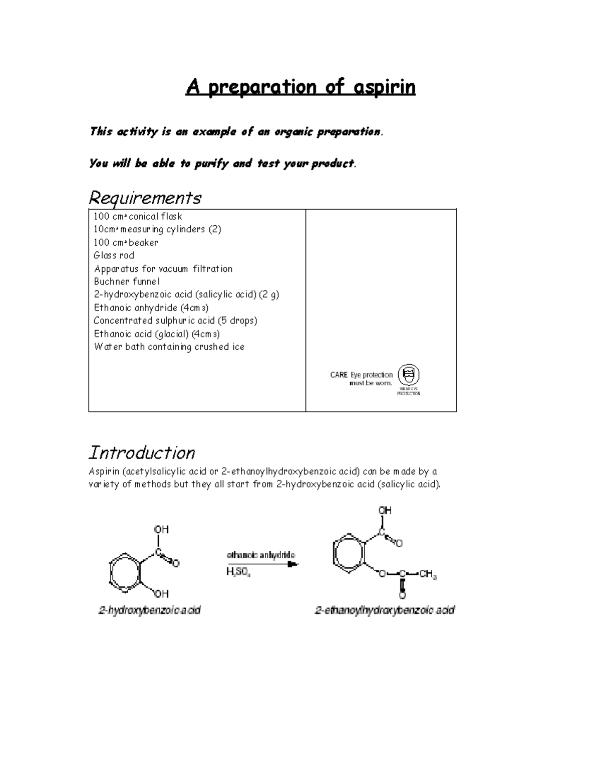 WM5.1 Organic Preparation: Synthesis and Purification of Aspirin - Studocu