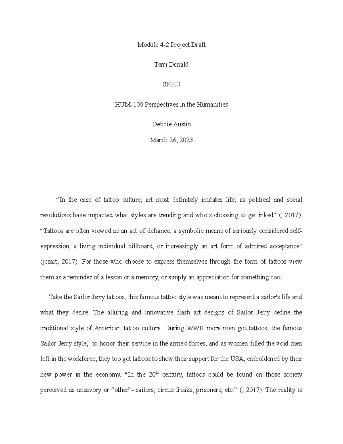 HUM-100 Module 4-2 Project Draft - Module 4-2 Project Draft Terri ...