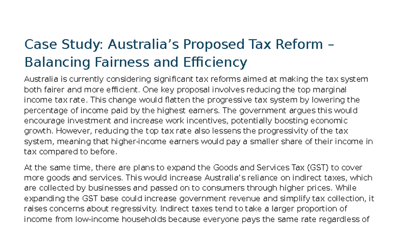 Case Study: Tax Reform Proposals in Australia (13.2) - Studocu