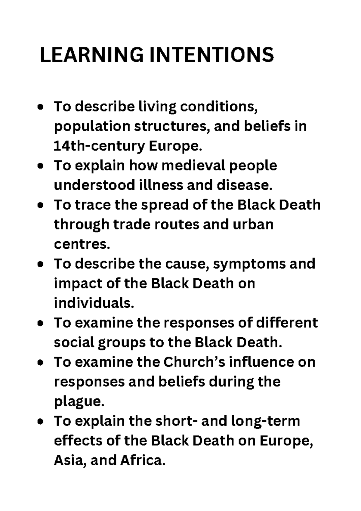 HASS Revision: The Black Death's Impact in 14th Century Europe - Studocu