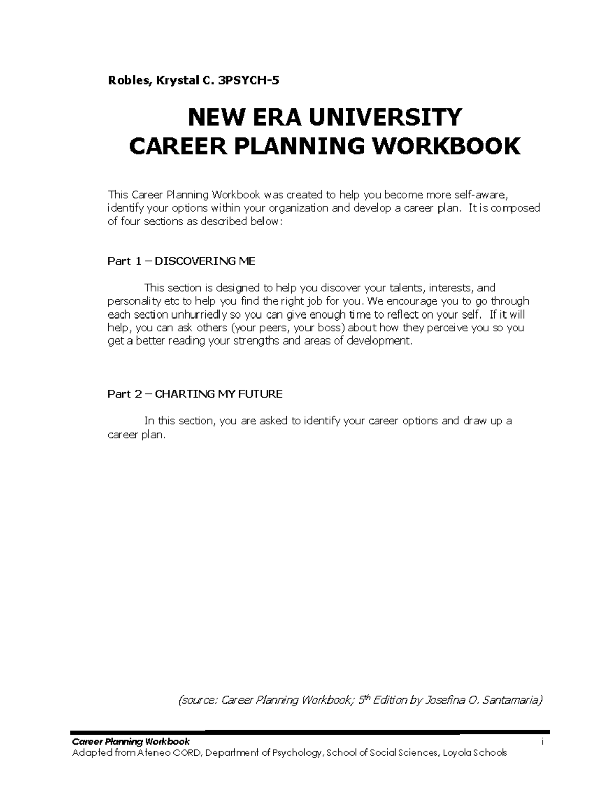 Career Planning Workbook: Self-Assessment & Career Development (3PSYCH ...