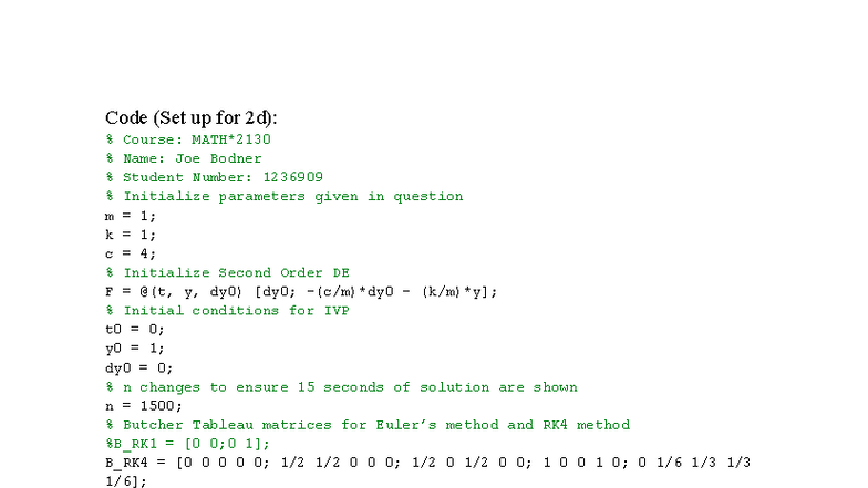 Math 2130 - Assignment 3: 2D Code Setup and RK4 Method Analysis - Studocu