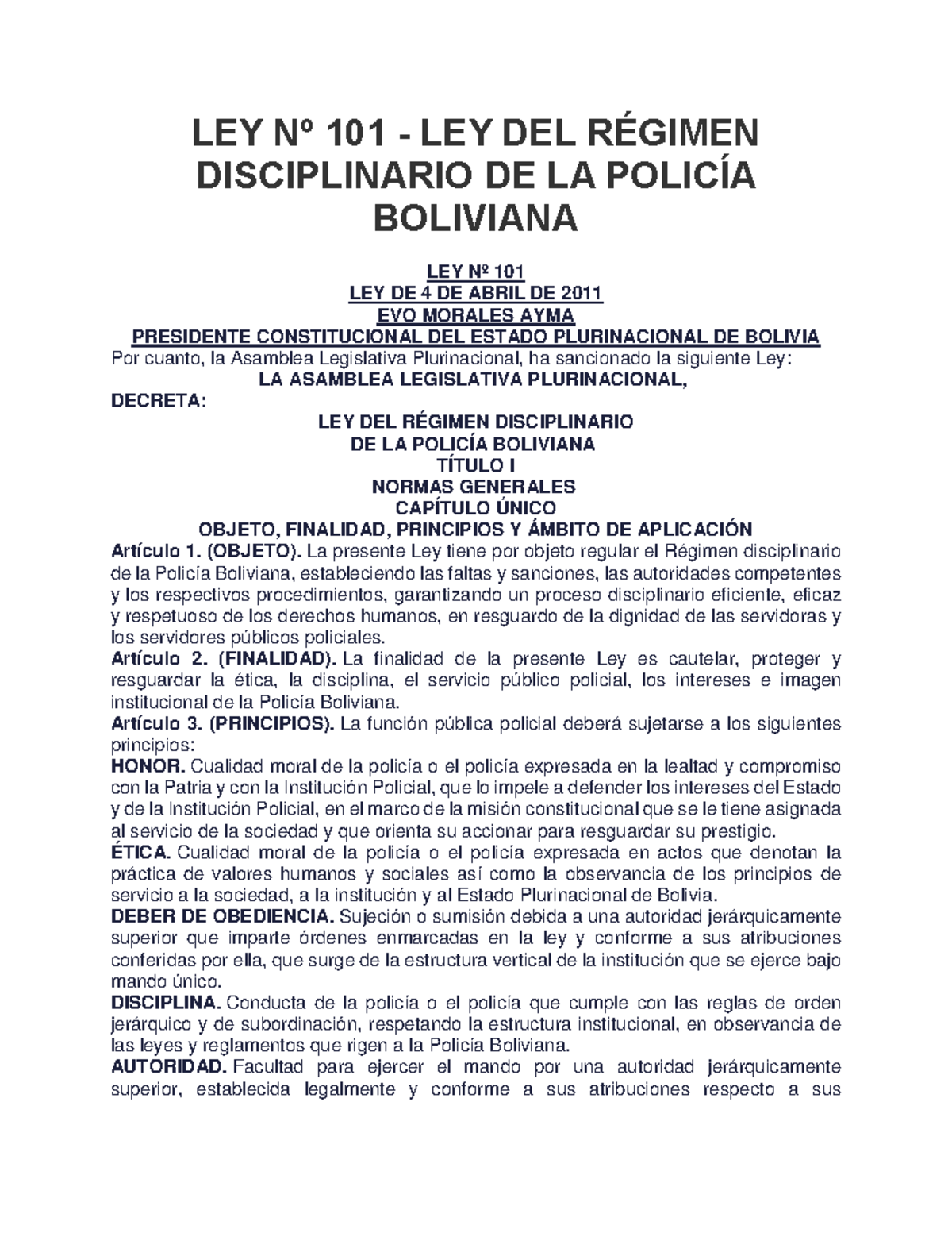LEYES Y NORMATIVAS DEL RÉGIMEN DISCIPLINARIO POLICIAL - LEY Nº 101 ...