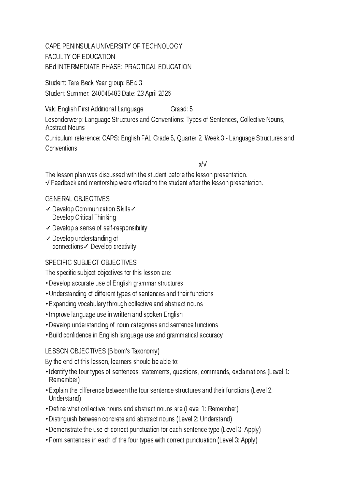 ENG 3: Lesson Plan on Language Structures & Conventions for Grade 5 ...