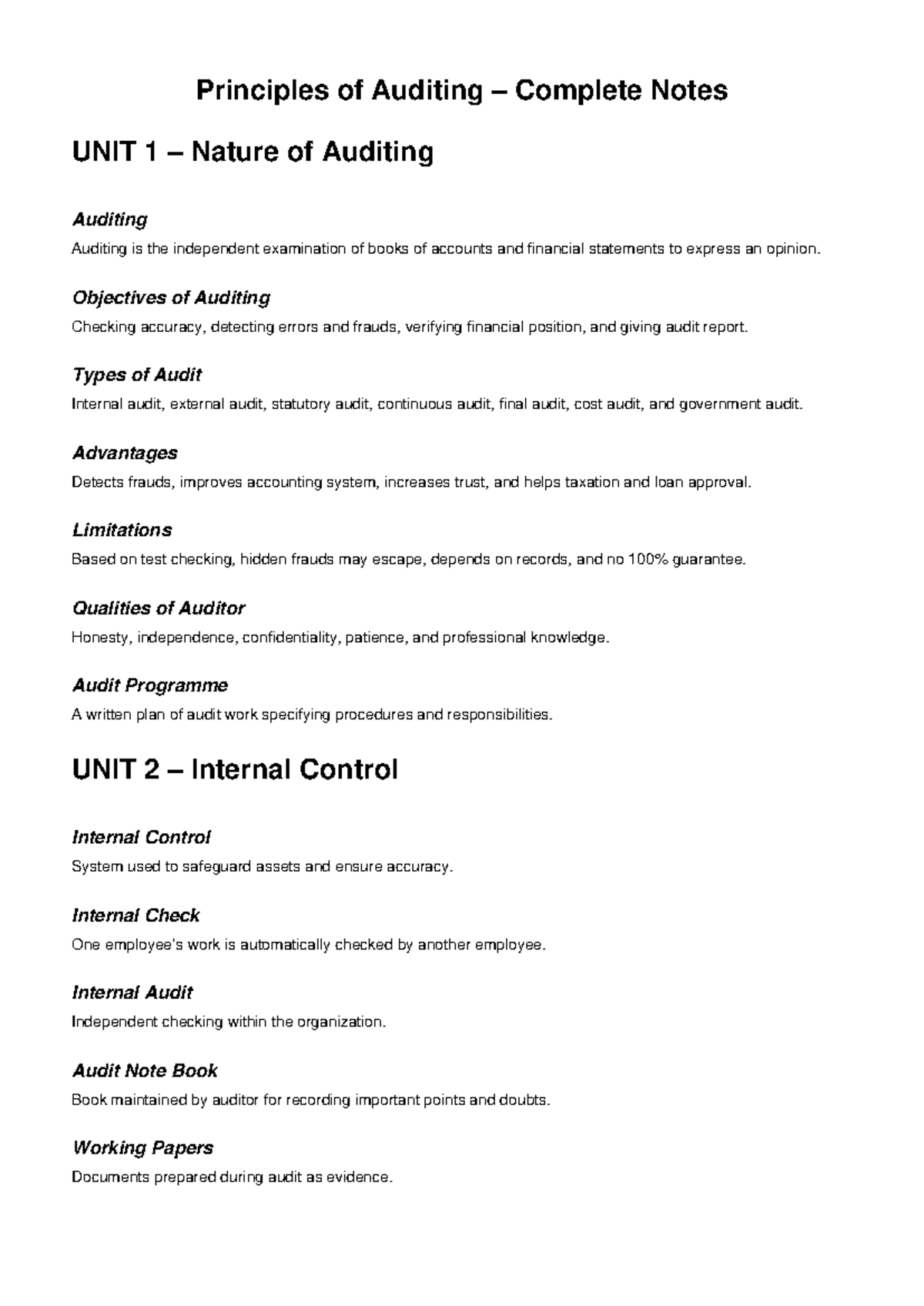 Principles of Auditing Notes (AUD 101) - Complete Study Guide - Studocu