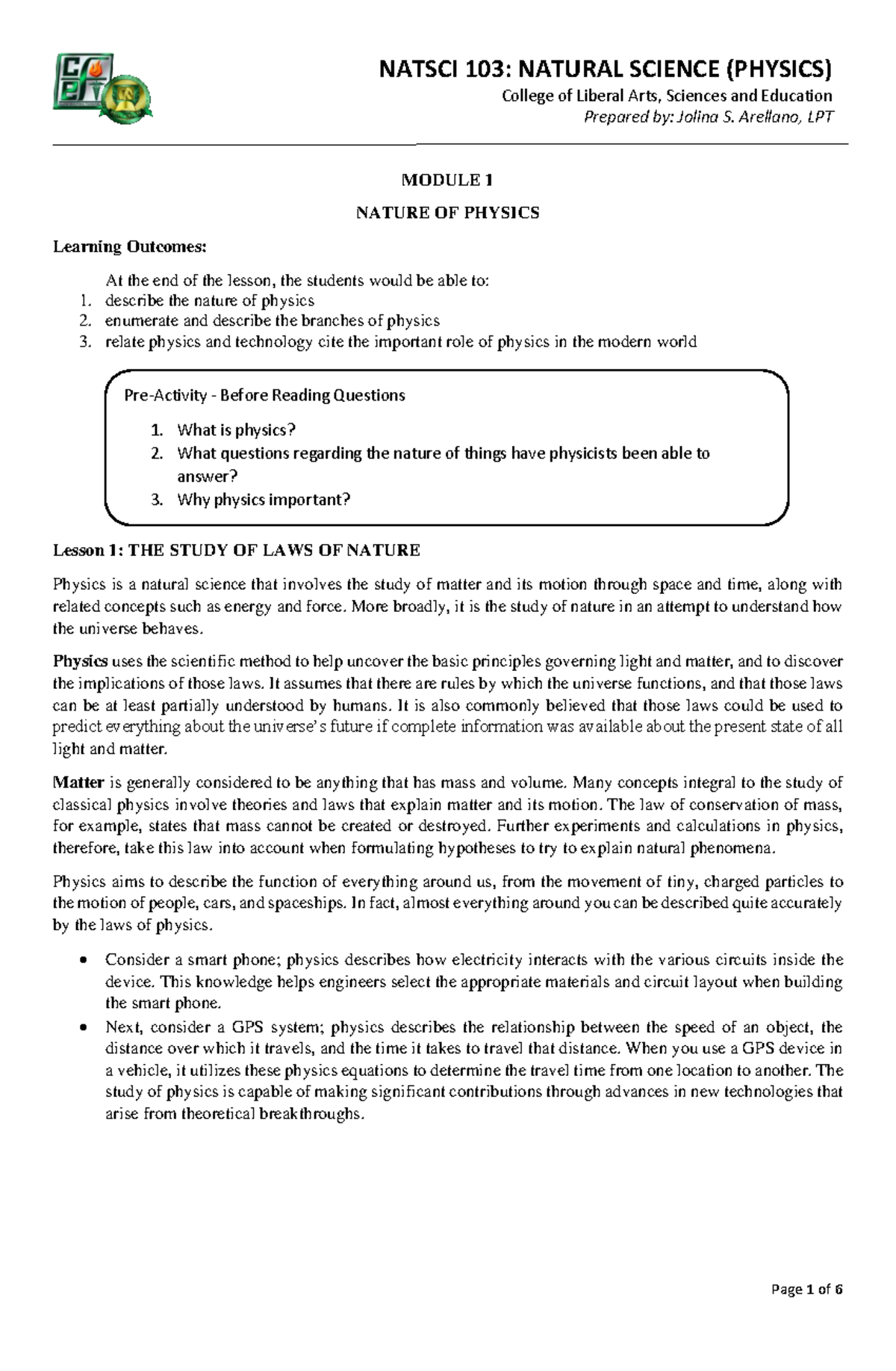 Module 1: Nature of Physics - Natsci 103 Learning Materials - Studocu