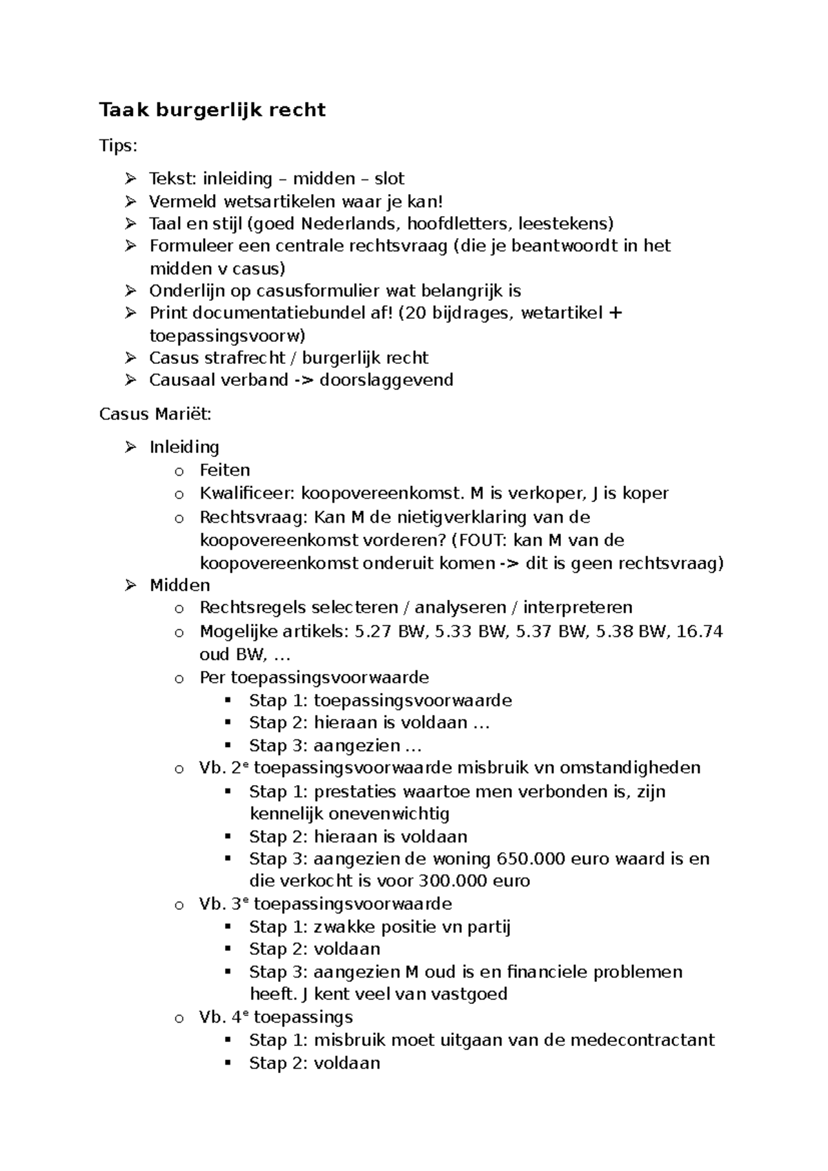 Werkcollege 4 Burgerlijk Recht: Tips en Casus Analyse - Studocu