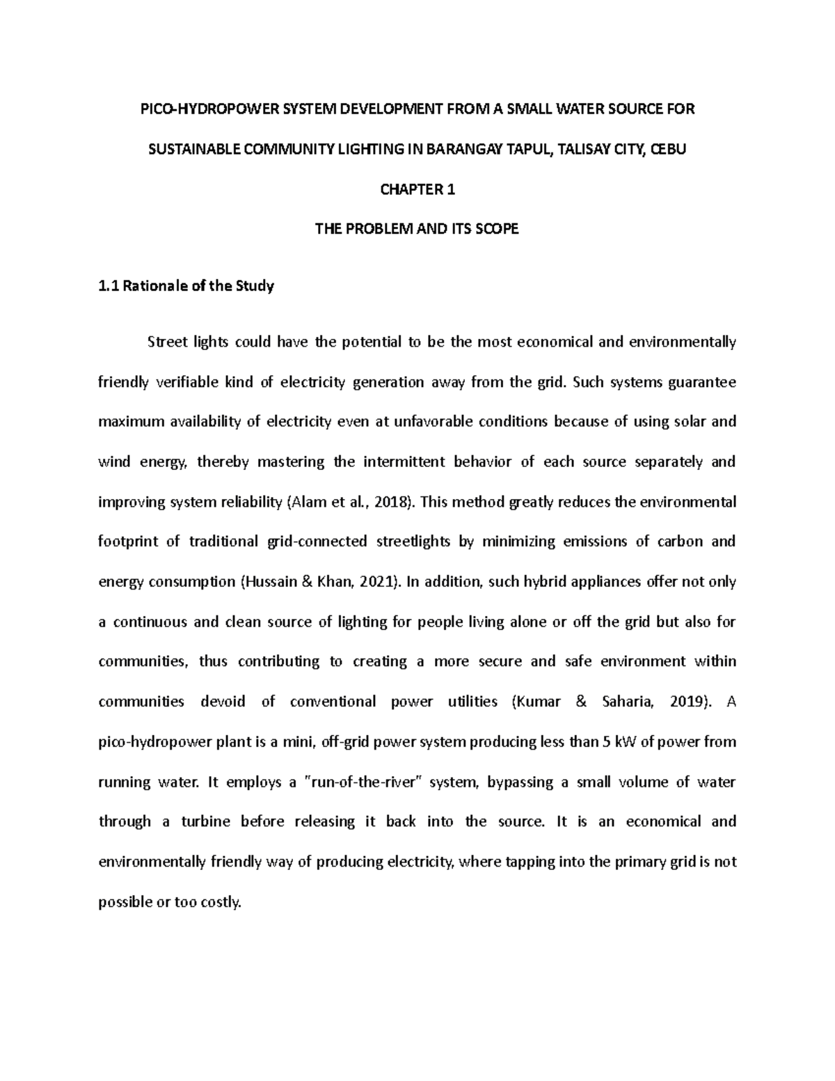 Pico-Hydropower System for Sustainable Street Lighting in Barangay ...