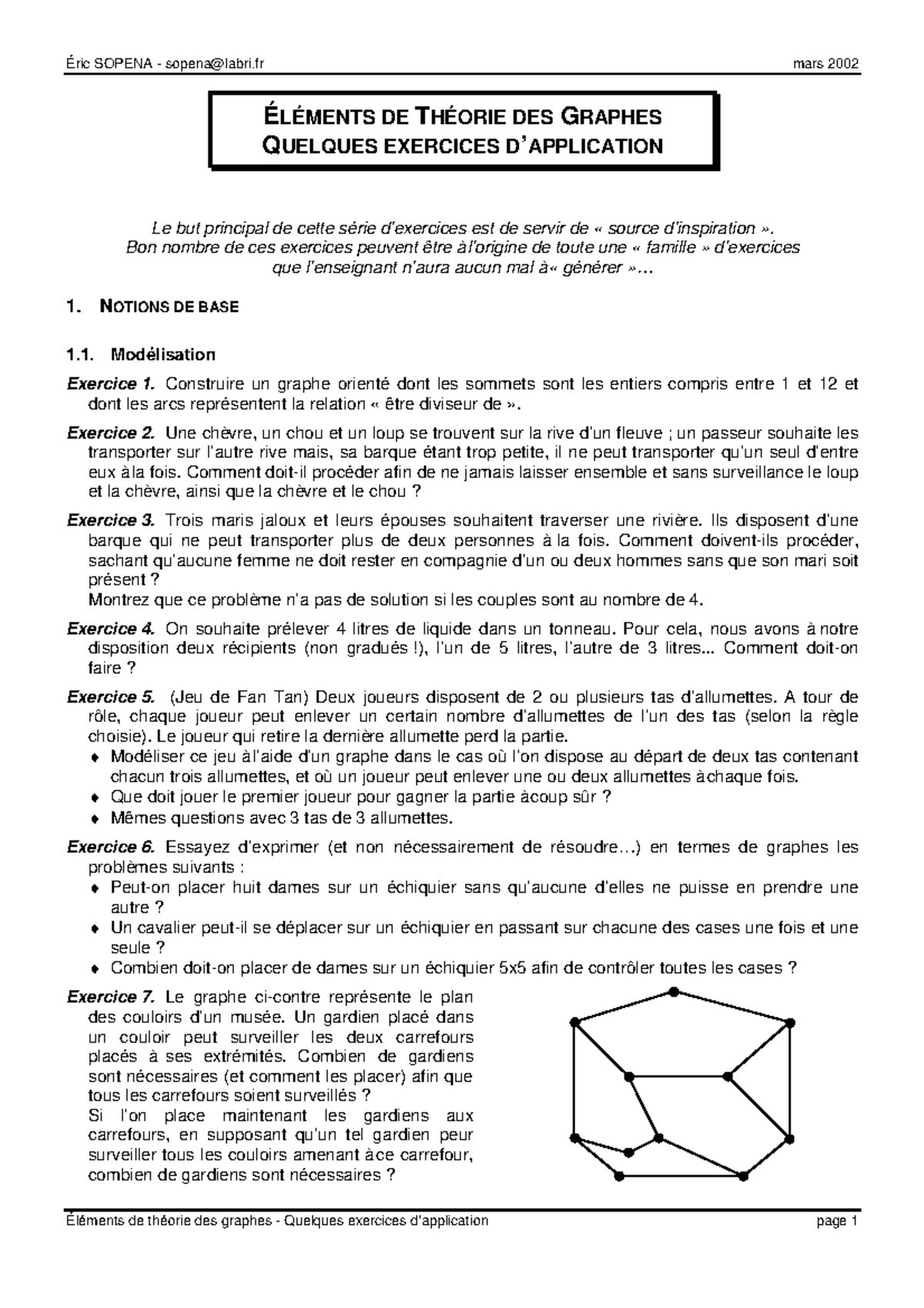 Exercices de Théorie des Graphes - Éric SOPENA (Mars 2002) - Studocu