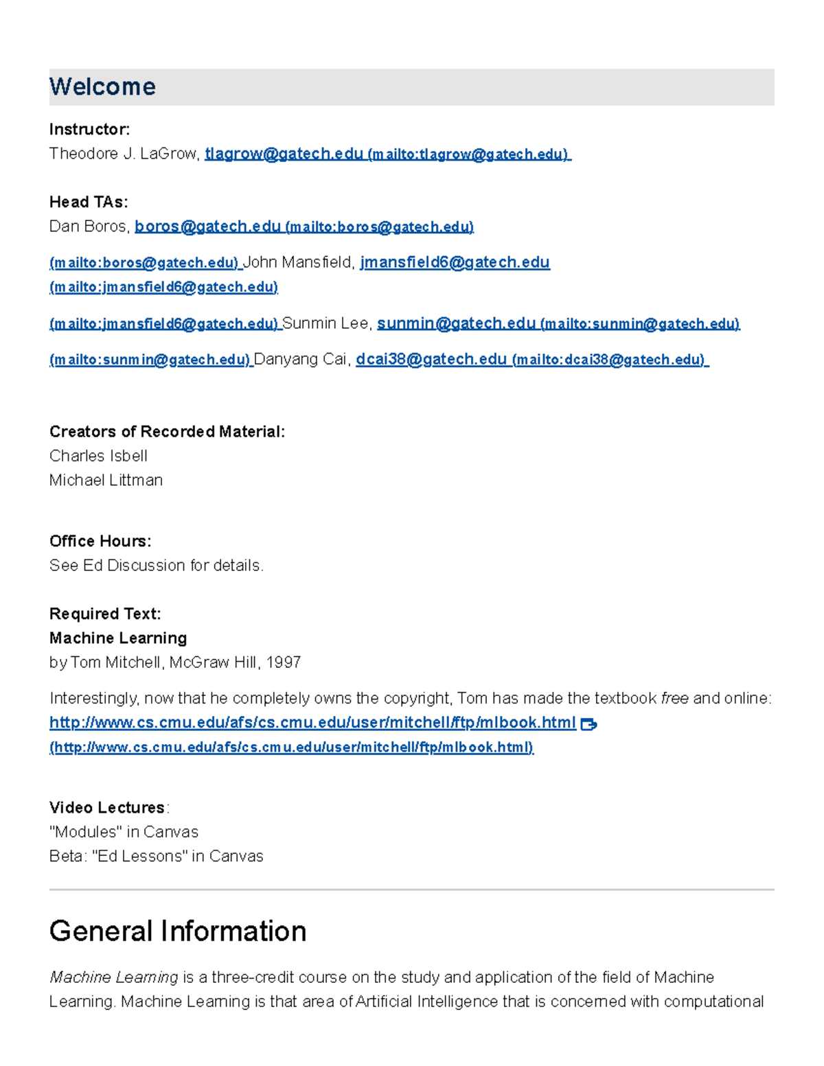 Syllabus for CS 7641: Machine Learning - Summer 2024 - Studocu