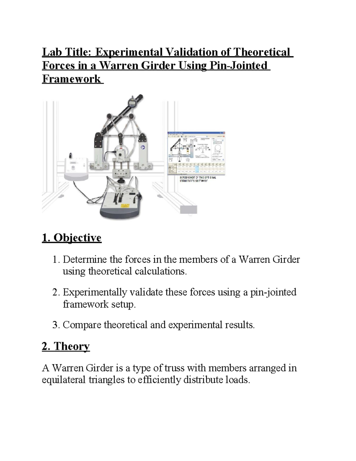 Lab 4: Experimental Validation of Forces in a Warren Girder - Studocu