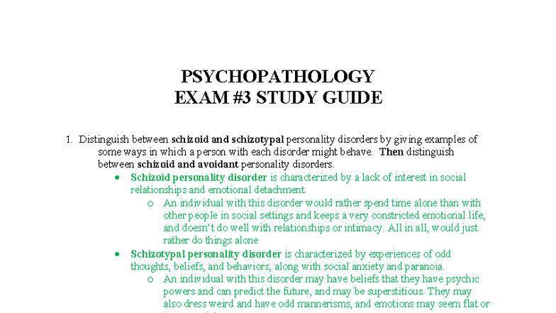 PSYCH 101: Psychopathology Exam #3 Study Guide on Diagnosing Disorders ...