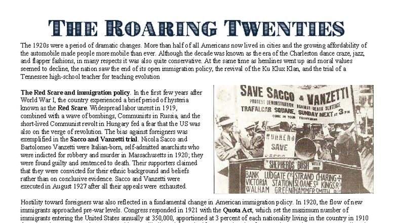 1920s Overview: Social Changes, Prohibition, and Immigration Policies ...