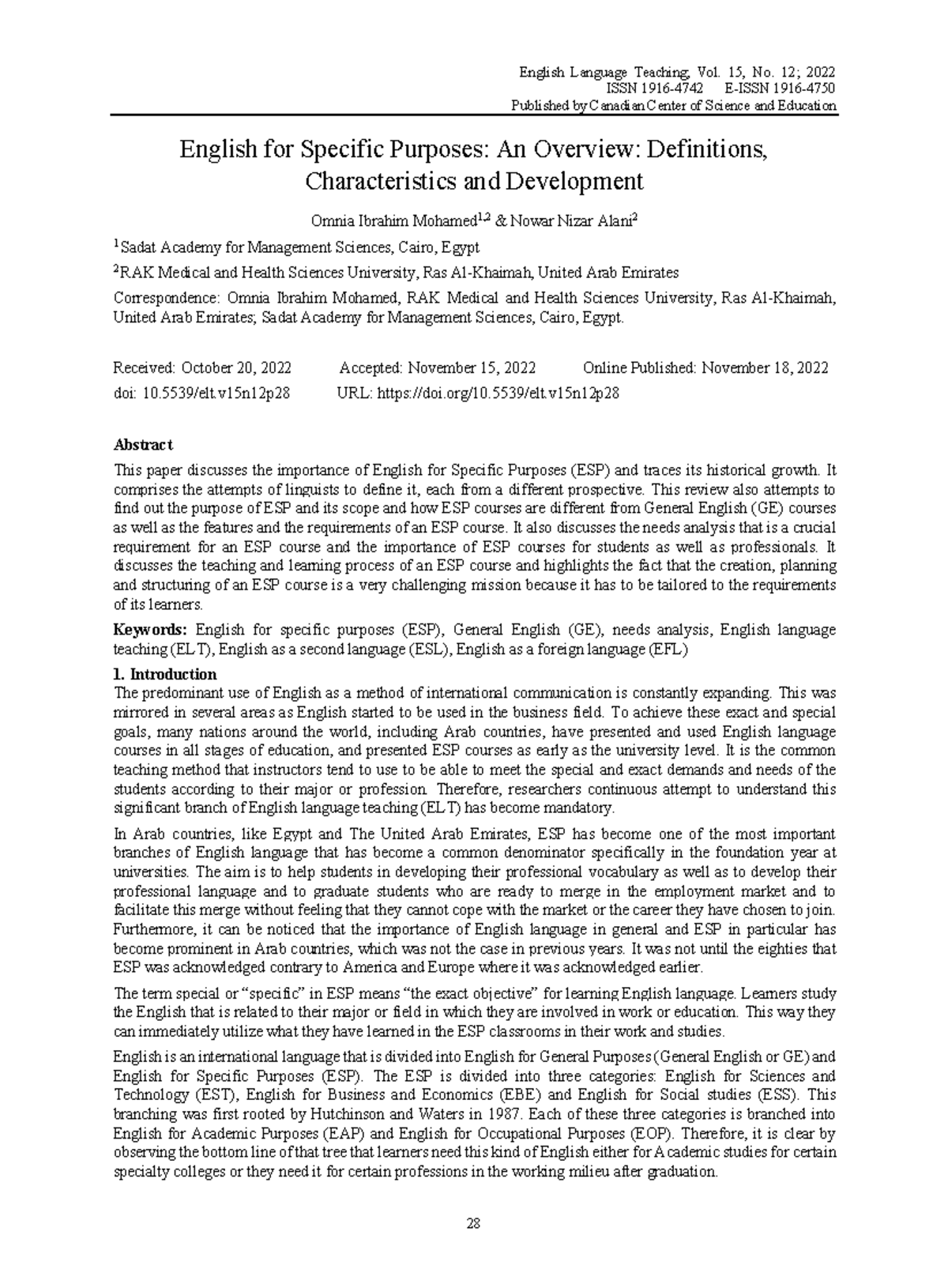 ESP Course Overview: Definitions, Characteristics & Development (ENG 2022) - Studocu