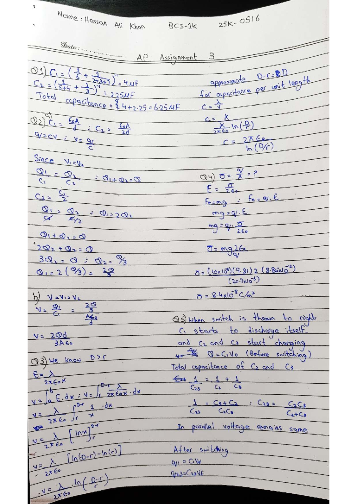 AP Assignment 3: Capacitance Calculations and Analysis - Studocu