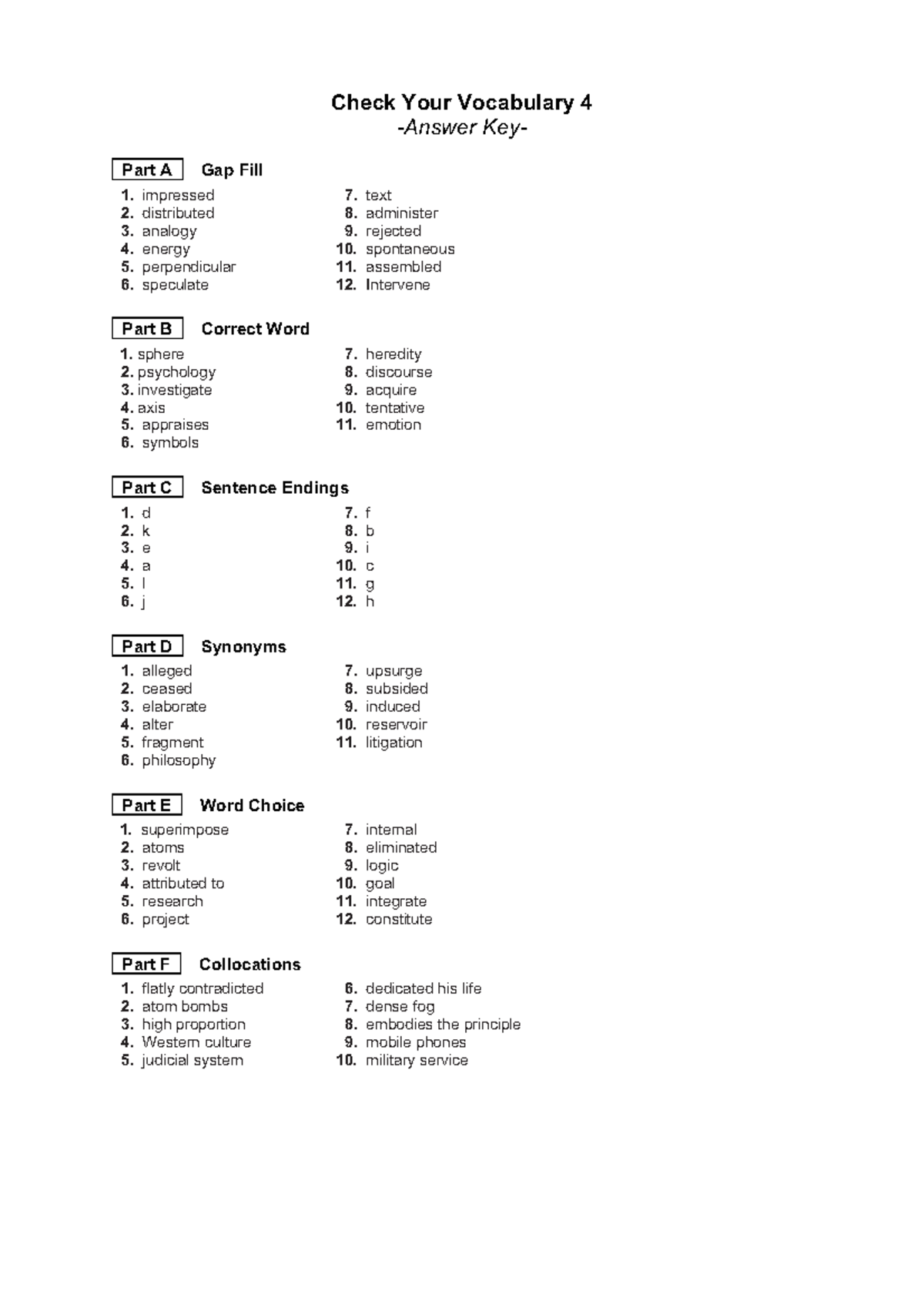 Check Your Vocabulary 4: Answer Key for Exercises - Studocu