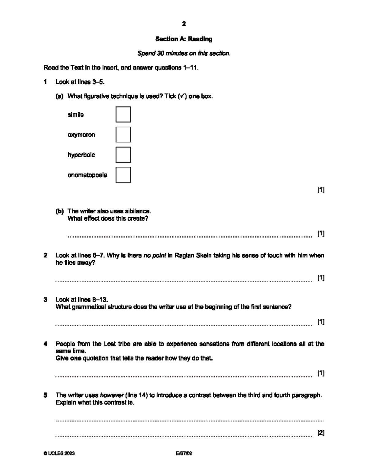 Y7 English Practice Sheet: Fiction Questions & Writing Tasks 2023 - Studocu
