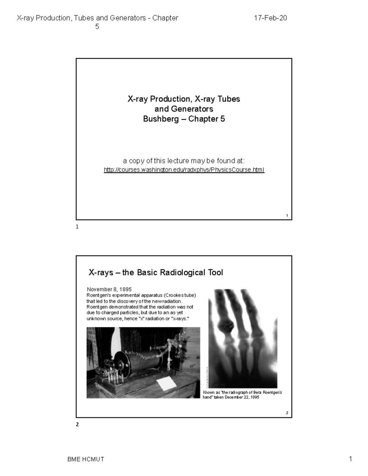 BME HCMUT Production of X-rays: Tubes and Generators Chapter 5 - Studocu