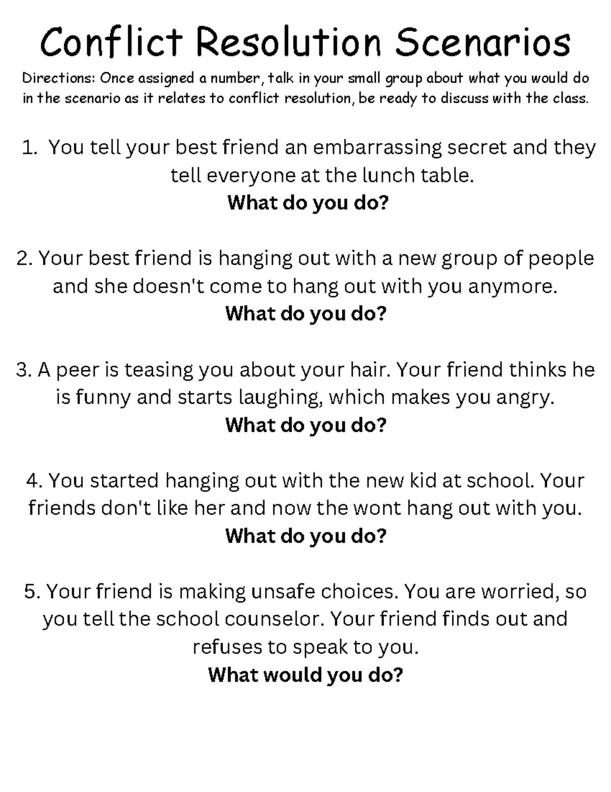 Conflict Resolution Scenarios - Conflict Resolution Scenarios ...