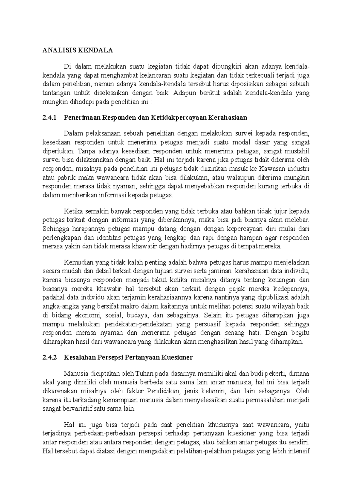 Analisis Kendala dalam Survei Penelitian: Tantangan dan Solusi - Studocu