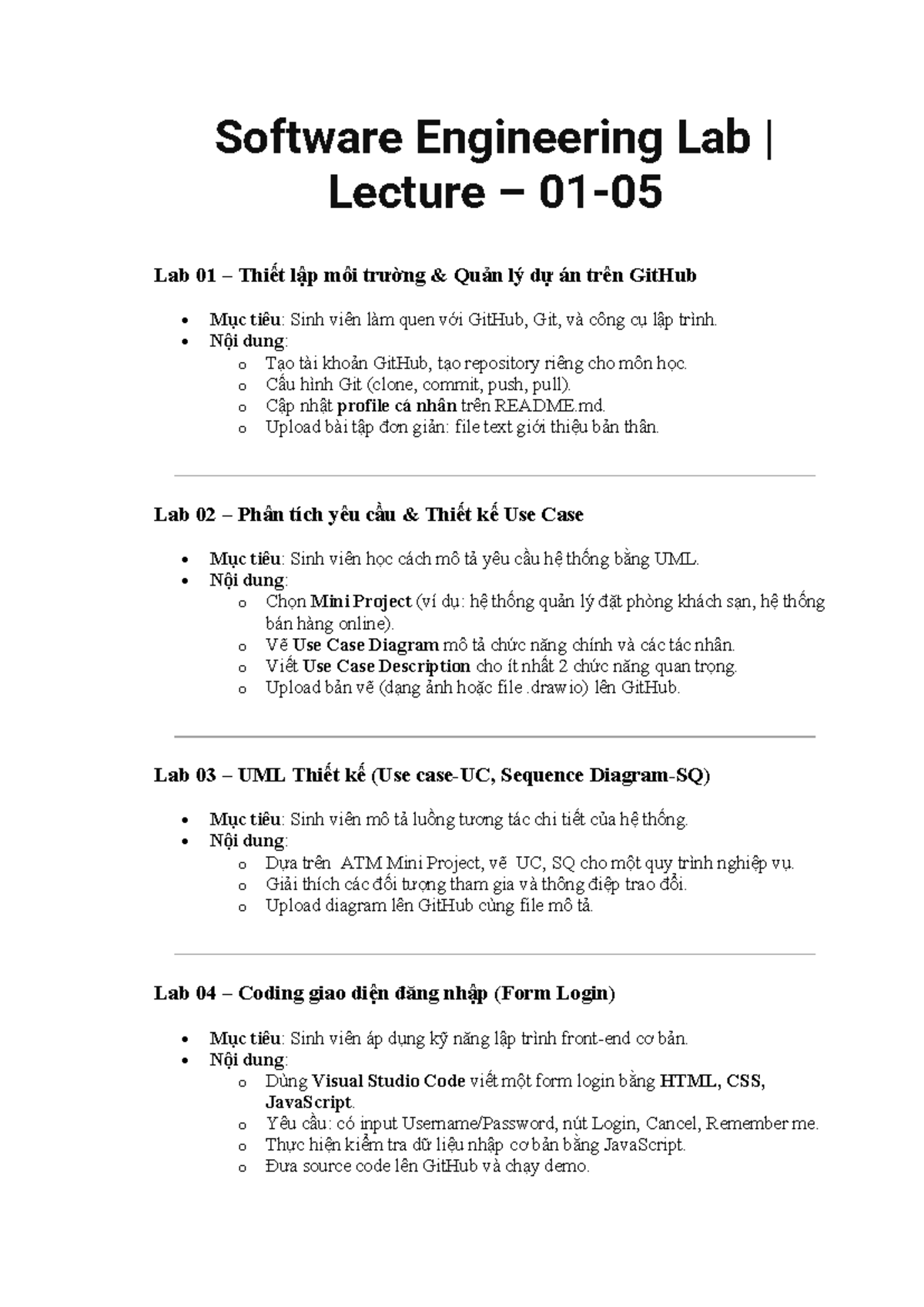 Software Engineering Lab (SE101) - Complete Lab Guide and Objectives ...