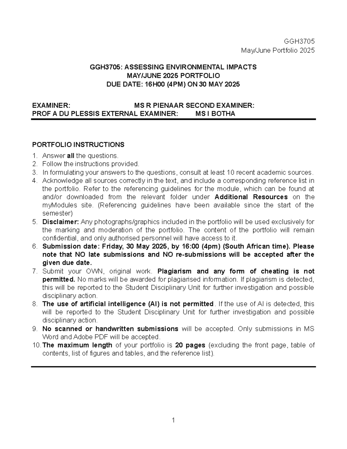 GGH3705 2025 Environmental Impact Assessment Portfolio Guidelines - Studocu