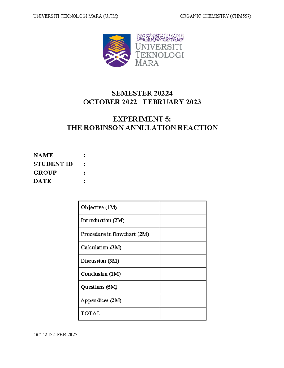 Experiment 5 lab manual - SEMESTER 20224 OCTOBER 2022 - FEBRUARY 2023 EXPERIMENT 5: THE ROBINSON ...