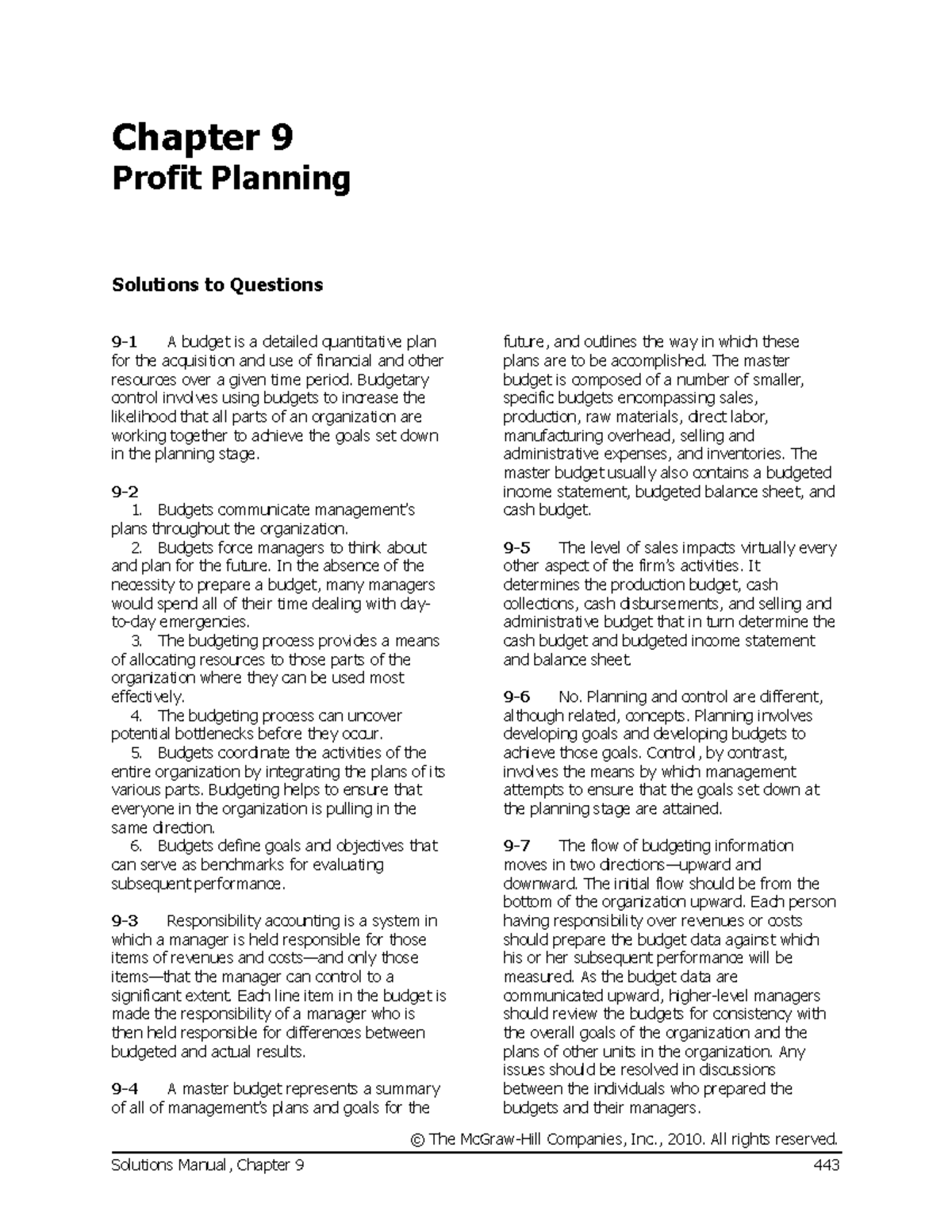Solutions Manual for Managerial Accounting Chapter 9 (13th Ed.) - Studocu