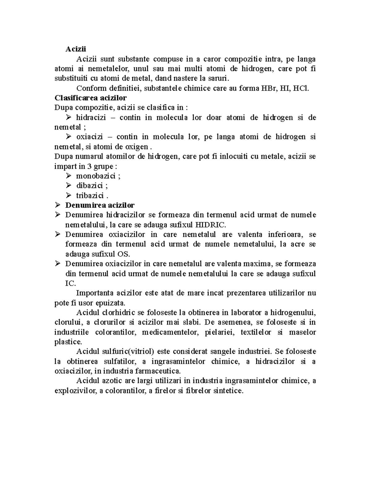 Acizii - Referat Despre Compoziție și Clasificare - Studocu