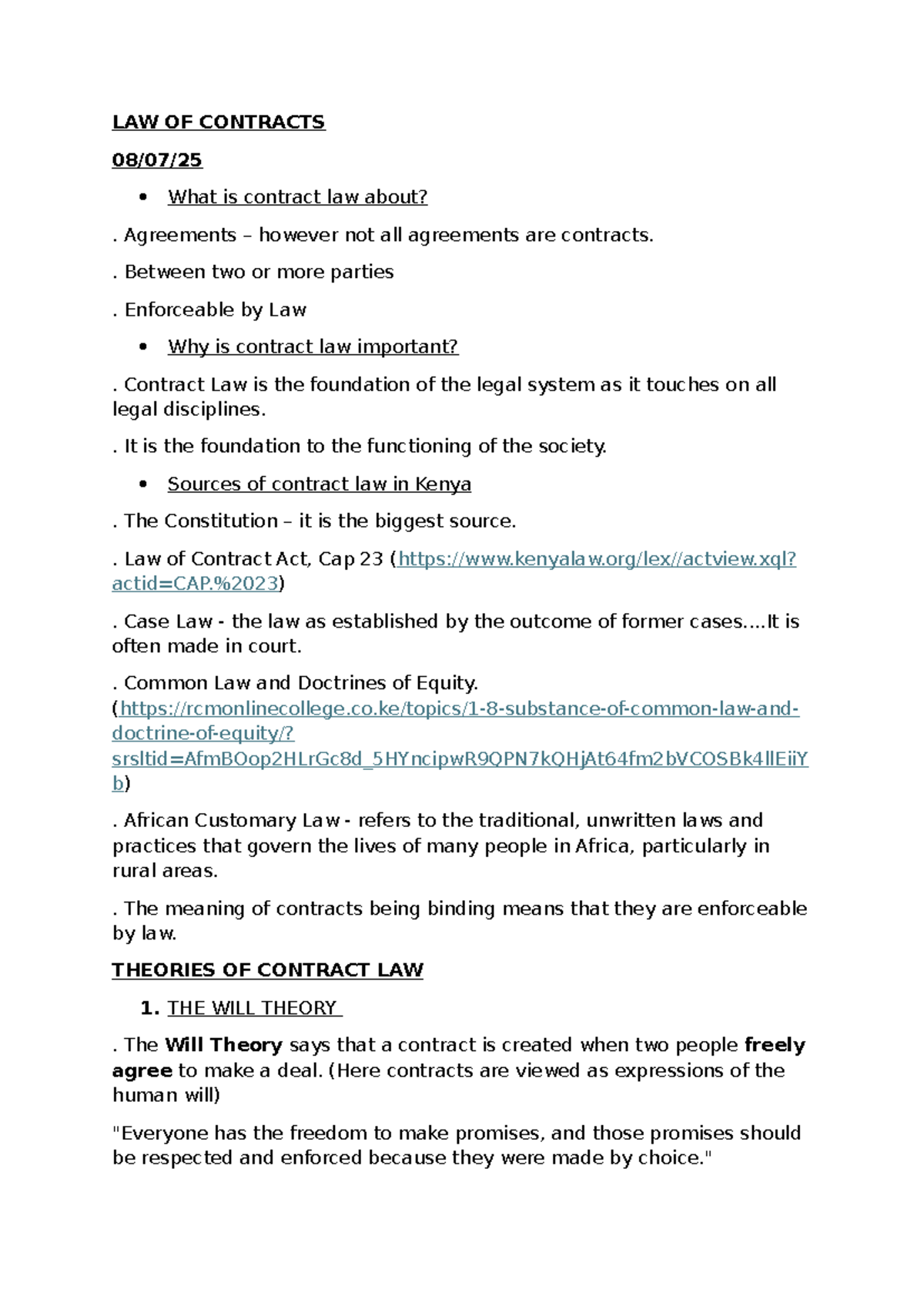 LAW OF CONTRACTS: Theories and Importance in Legal Framework - Studocu