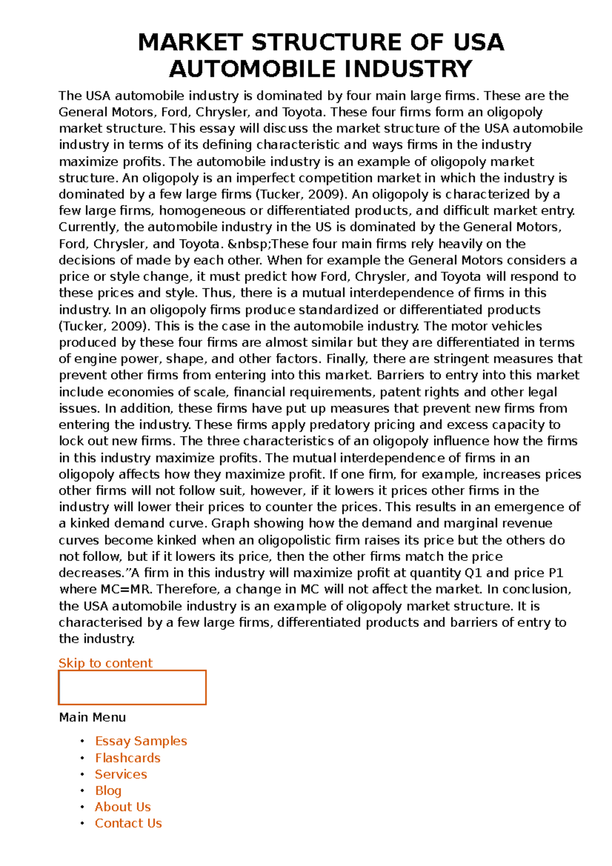 Market Structure Analysis of USA Automobile Industry: Oligopoly ...
