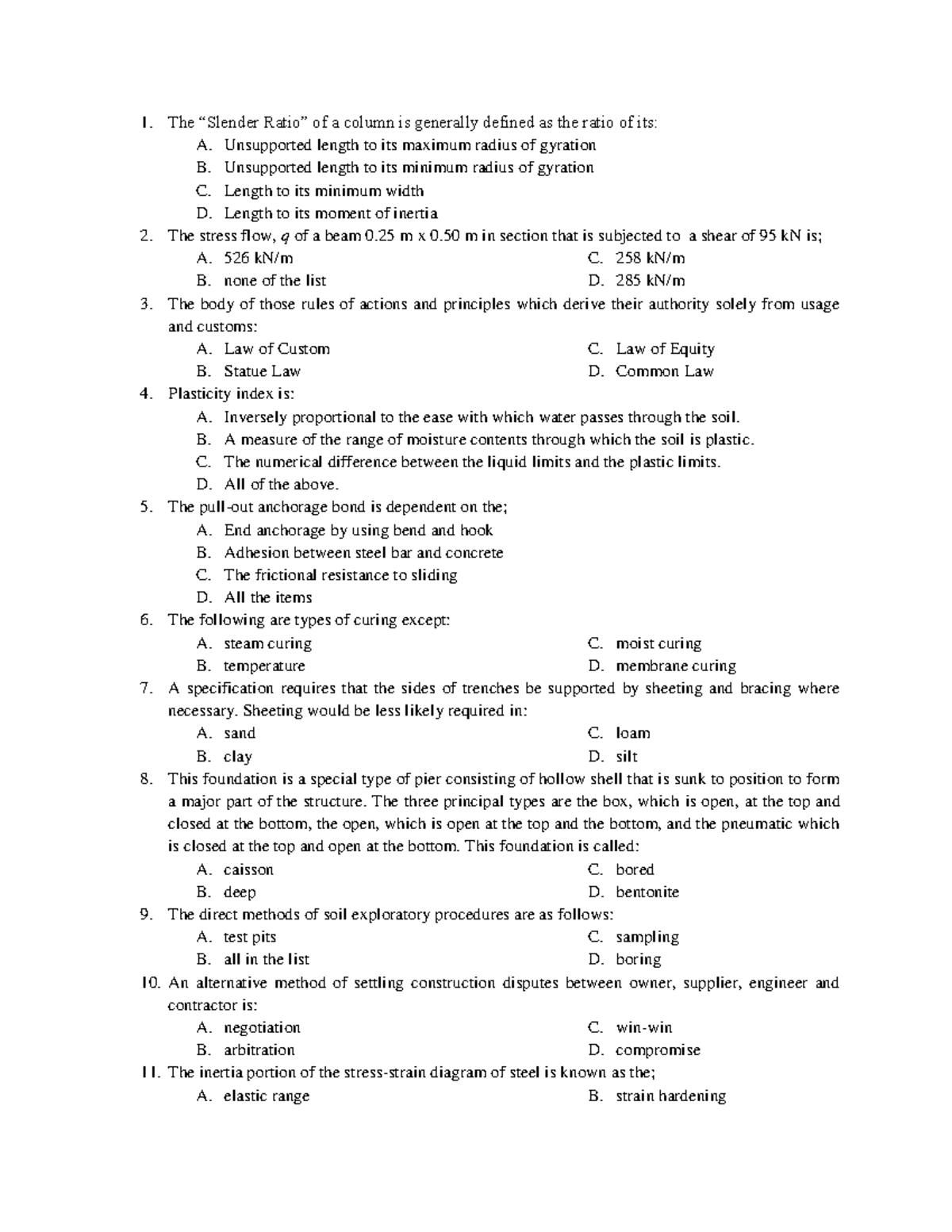 Structural Engineering Quiz Questions and Answers (CE 101) - Studocu