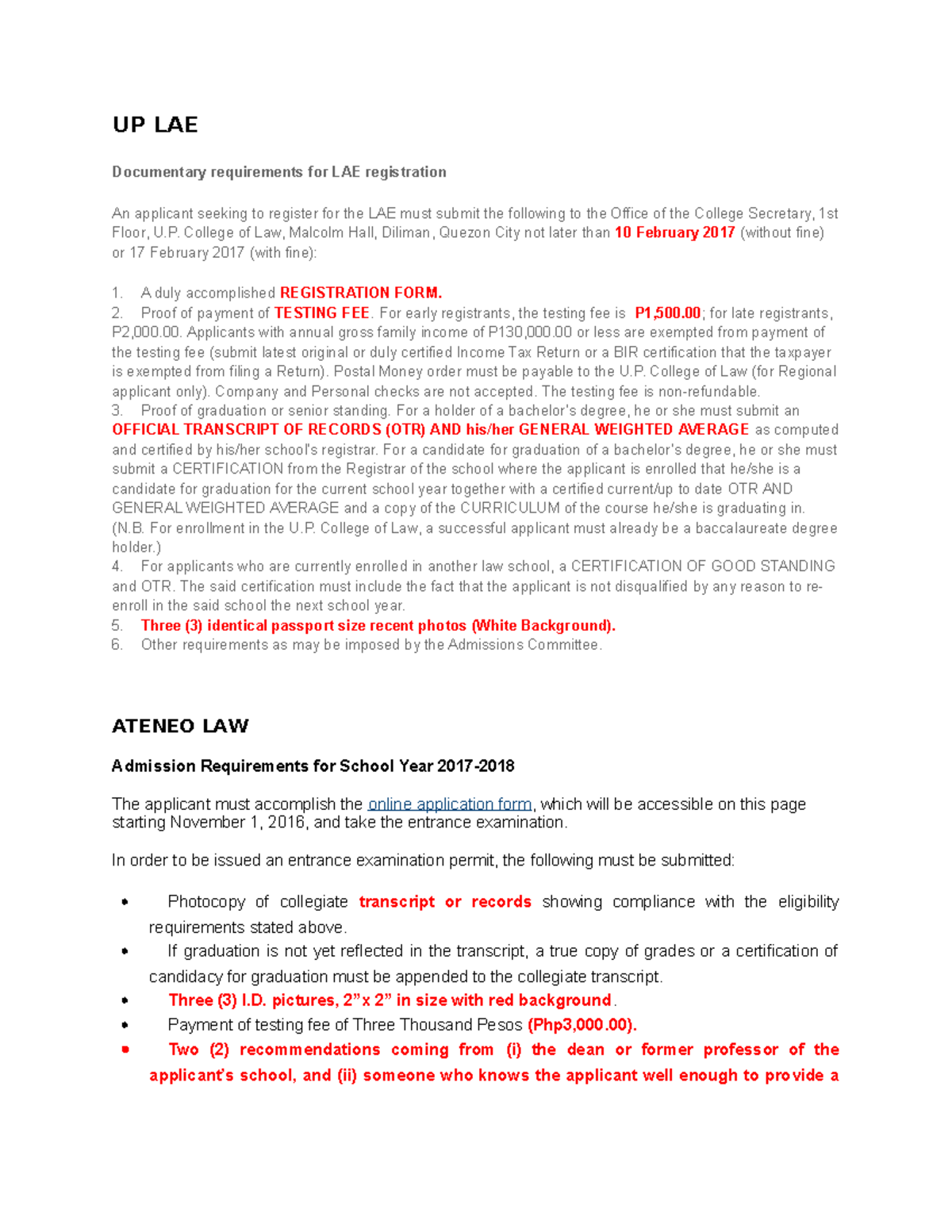 LAE Registration Requirements for 2017 (UP LAE) - Studocu