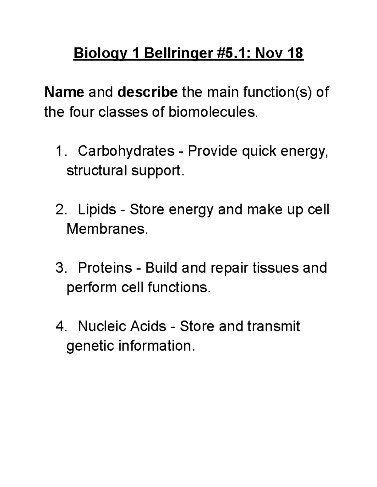 Matthew Schwenker-Biology 1 Bellringers November 18 - Biology 1 ...