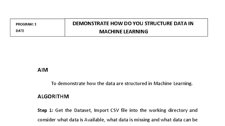 Machine Learning Lab: Data Structuring & Performance Metrics - Studocu