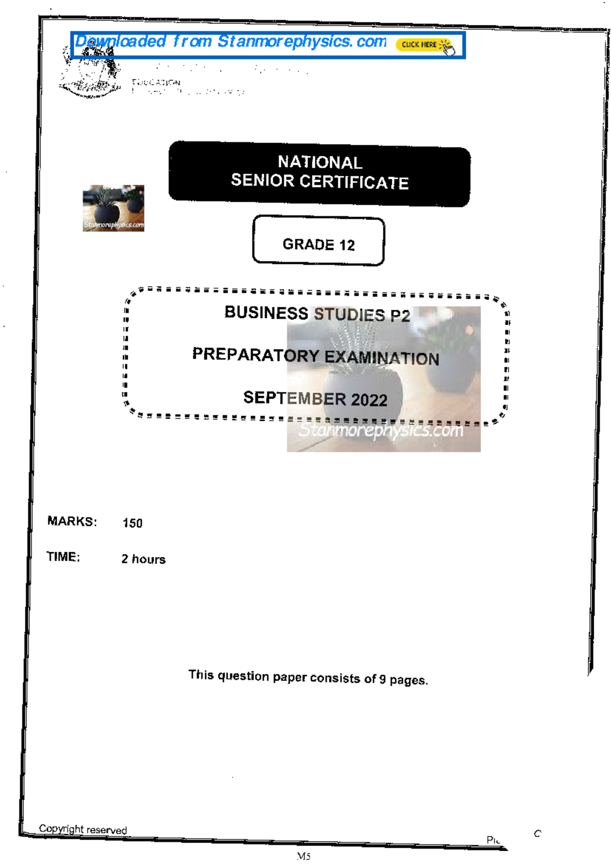 Business Studies Grade 12 NSC Prep Exam P2 September 2022 Marking Guide ...