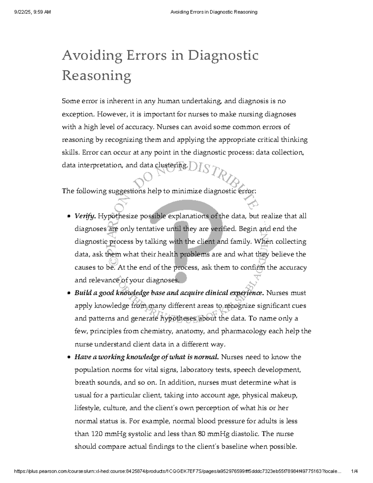 Avoiding Errors in Diagnostic Reasoning: Nursing Strategies (KBURN3 ...