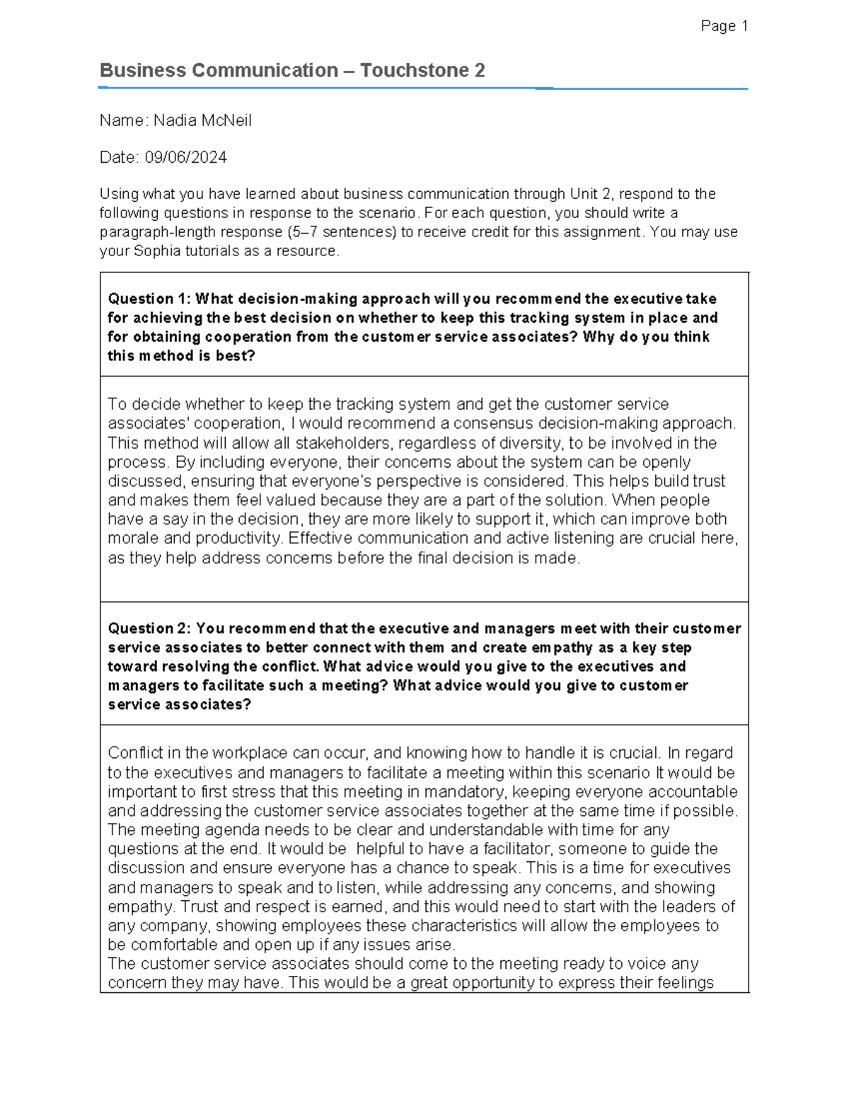 Sophia Business Communication Touchstone 2 - Business Communication ...