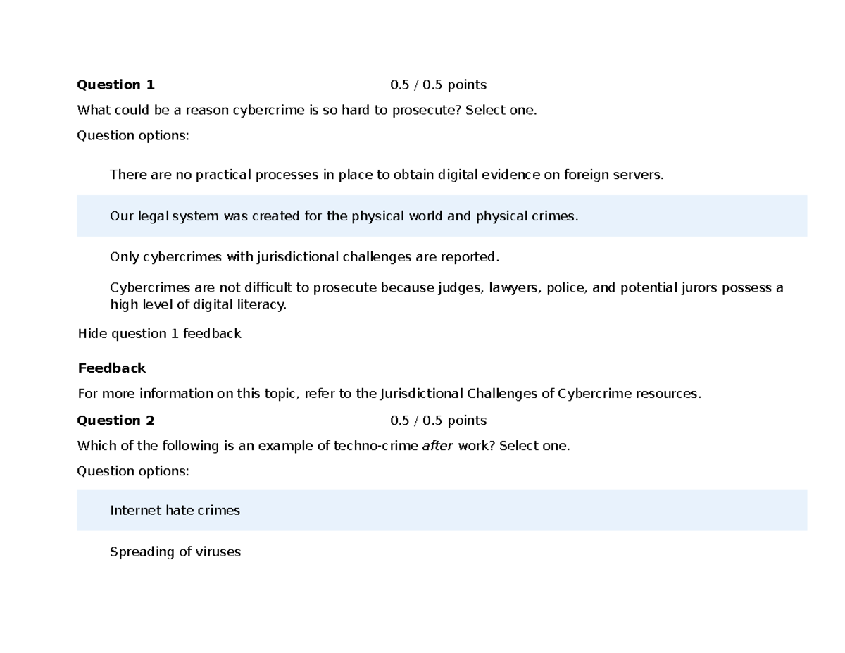 Cybercrime Challenges: Knowledge Check 5-0 Quiz - Studocu