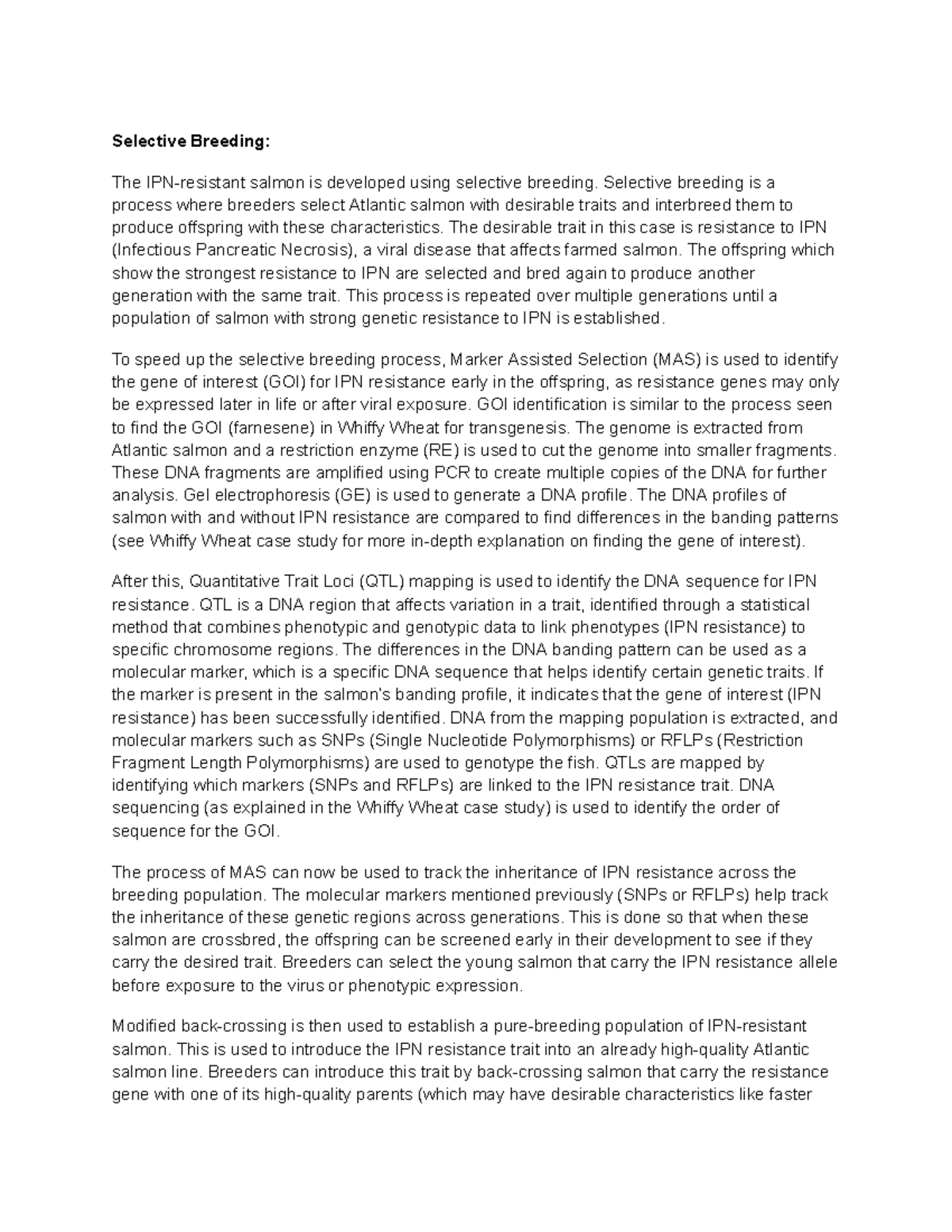 Selective Breeding of Atlantic Salmon for IPN Resistance: A Study (BIO ...