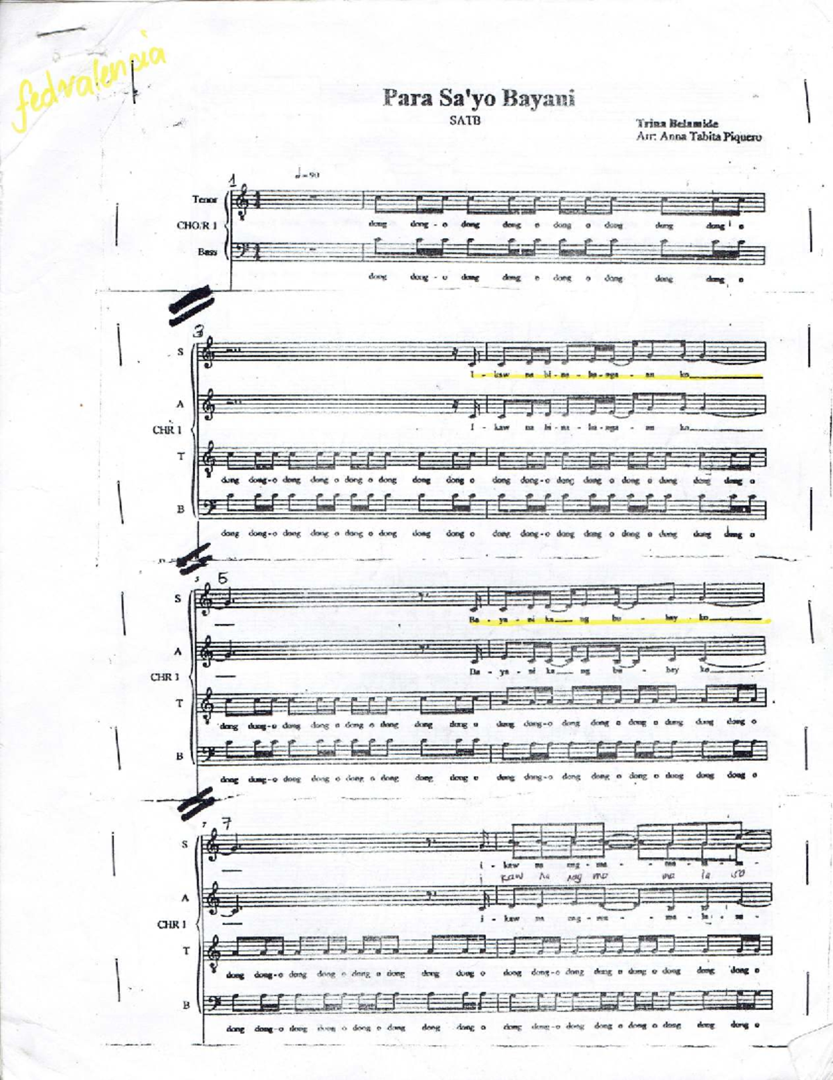 Para Sa'yo Bayani: SATB Choir Arrangement Notes - Studocu