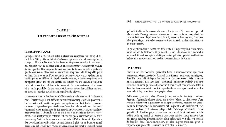 Chapitre 4 - Reconnaissance des Formes en Psychologie Cognitive (PSY ...
