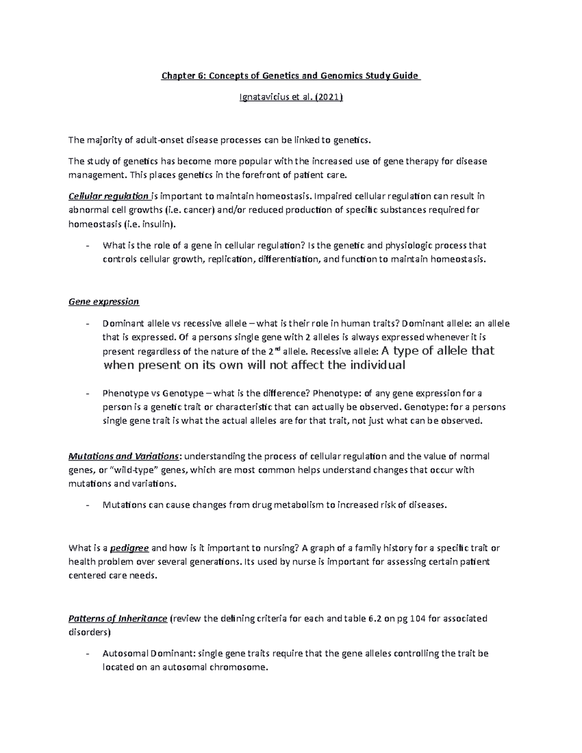 Chapter 6. Genetics and Genomics Study Guide - Chapter 6: Concepts of ...