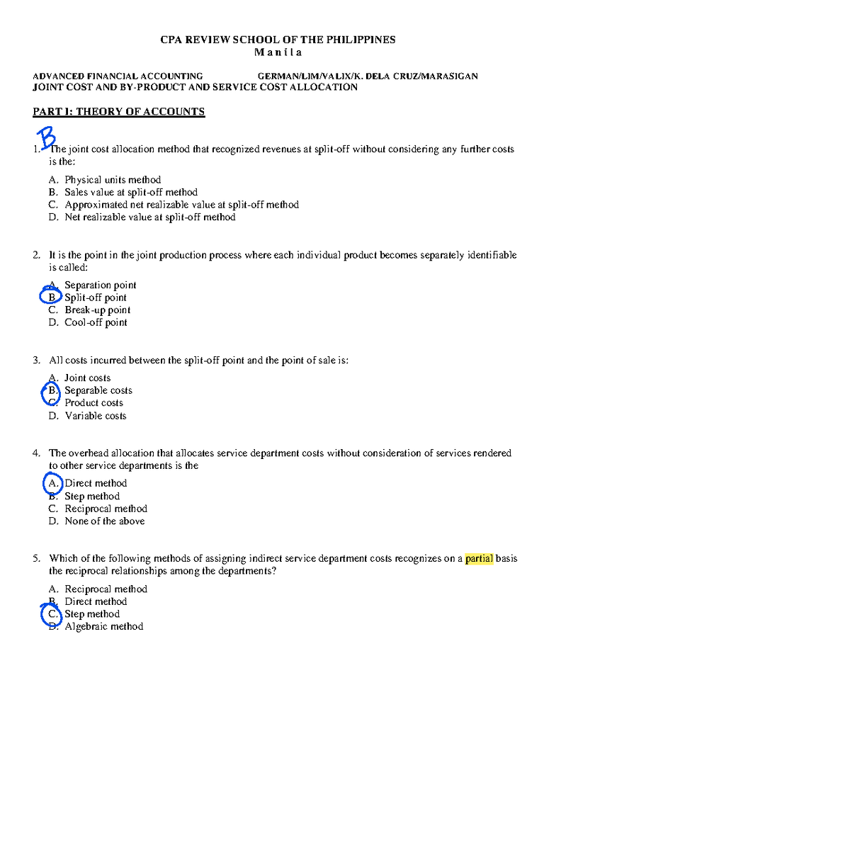 9211 Solutions to Joint Cost Allocation Problems: CPA Review Notes ...