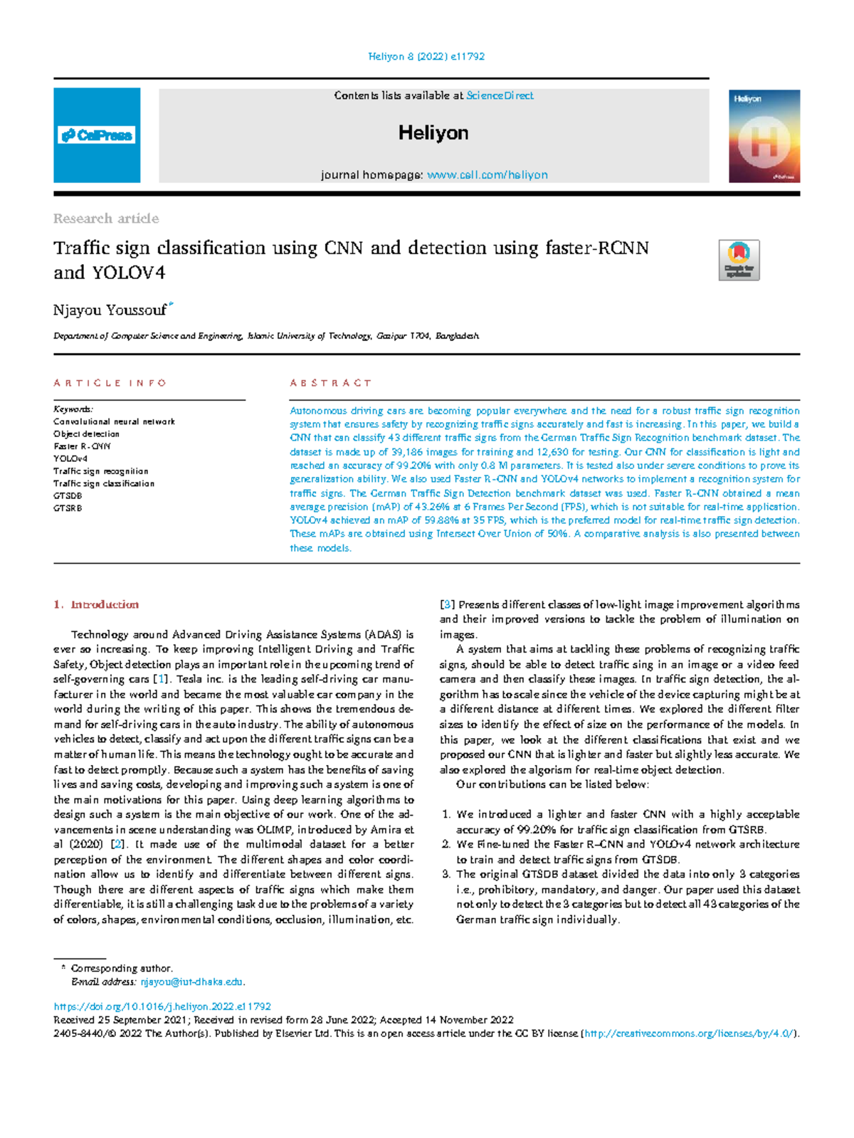 Traffic Sign Classification and Detection Using CNN and YOLOv4 (CS101 ...